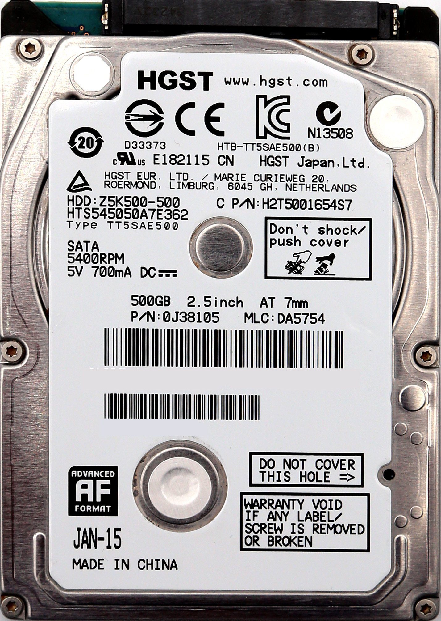 Hitachi HGST 500GB 2.5" HDD 5400 RPM 8MB SATA Z5K500-500 0J38105 Laptop ...