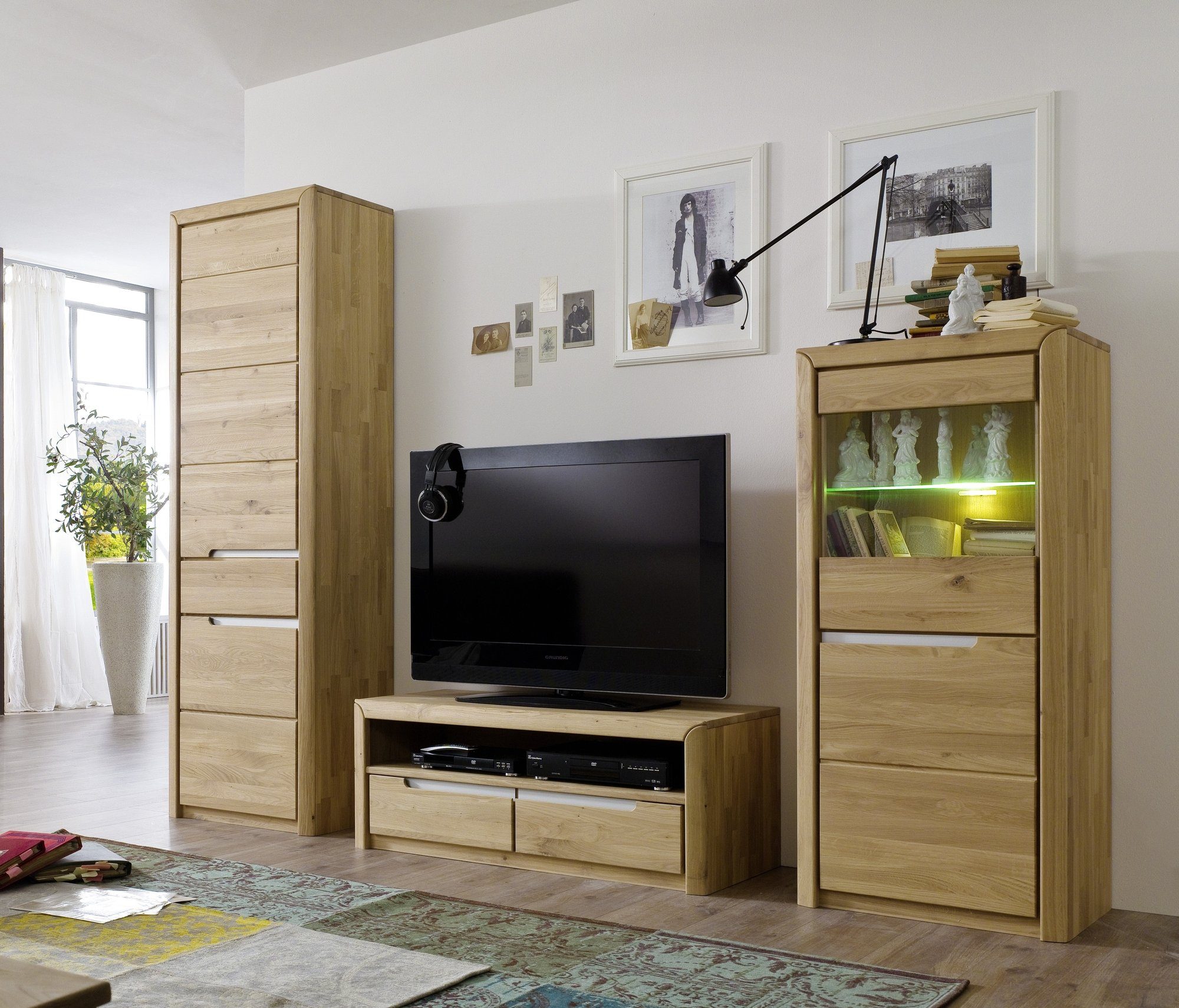 58 Aufm Kessel Wohnwand Wohnzimmerschrank Massivholz Ianka 250x198x46 Wohnwand Wildeiche Bianc