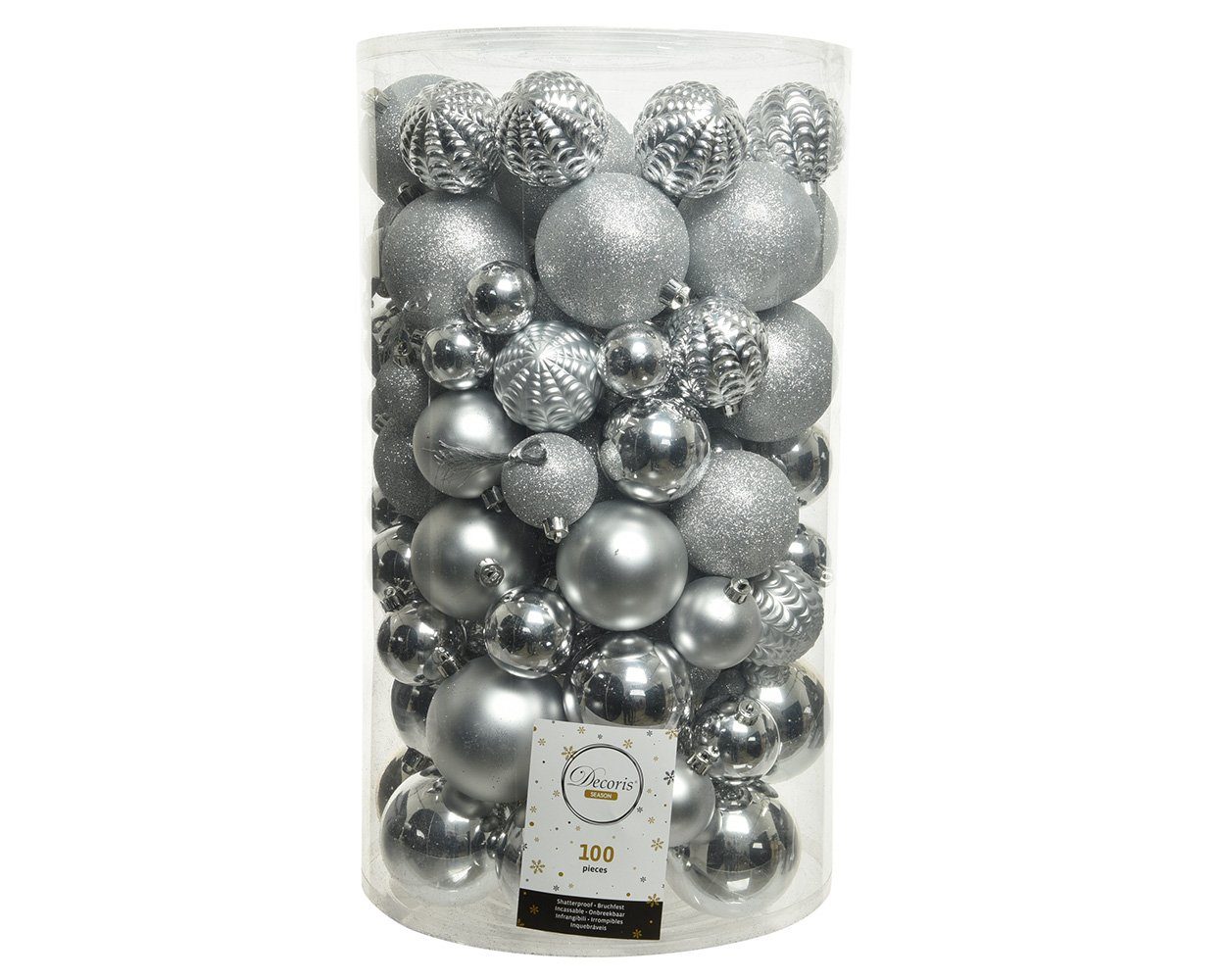 Kaemingk Weihnachtsbaumkugel, Weihnachtskugeln Kunststoff Mix 4-8cm silber, 100er Set