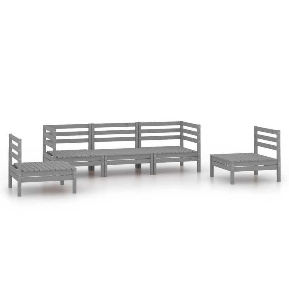 Vidaxl Gartenlounge Set 5 Tlg Garten Lounge Set Grau Kiefer Massivholz