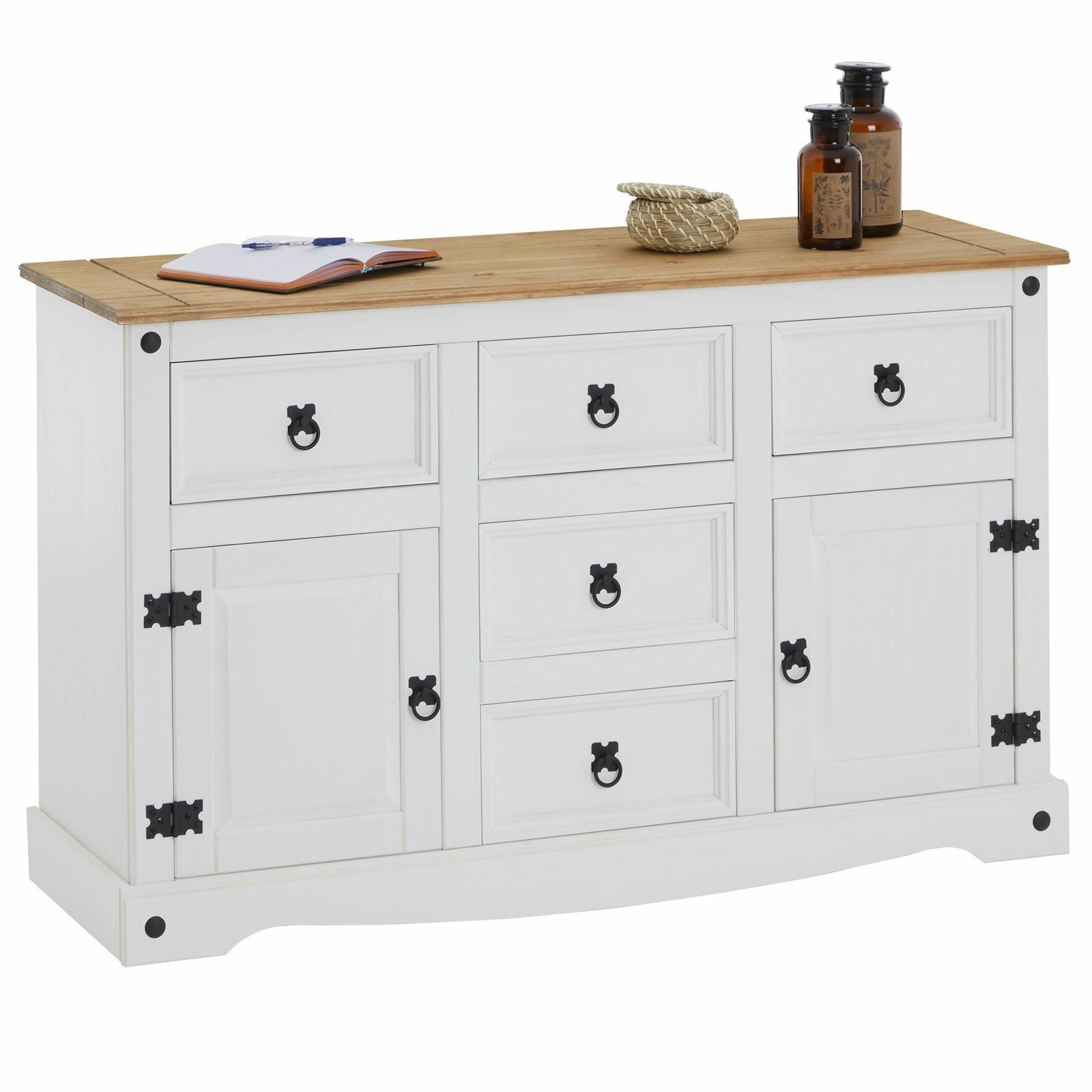 Caro Möbel Sideboard Campo Sideboard Kommodel Kiefer Massiv Weiß