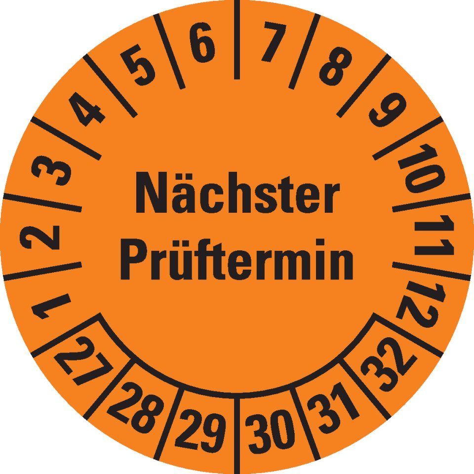 Dreifke Hinweisschild Dreifke® Prüfplakette Nächster Prüftermin, 27-32, orange, Dokufolie, Ø ...