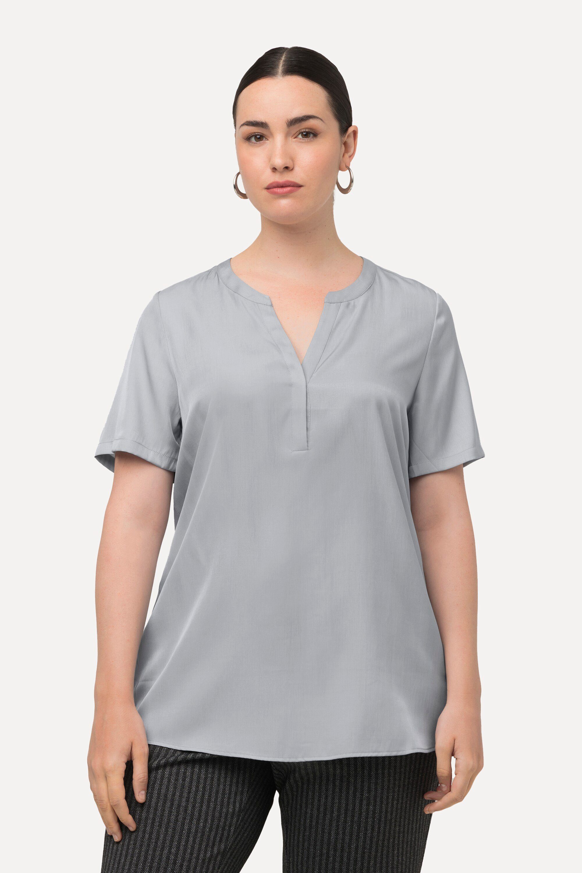 Ulla Popken Druckbluse Bluse Satin Tunika Ausschnitt Halbarm