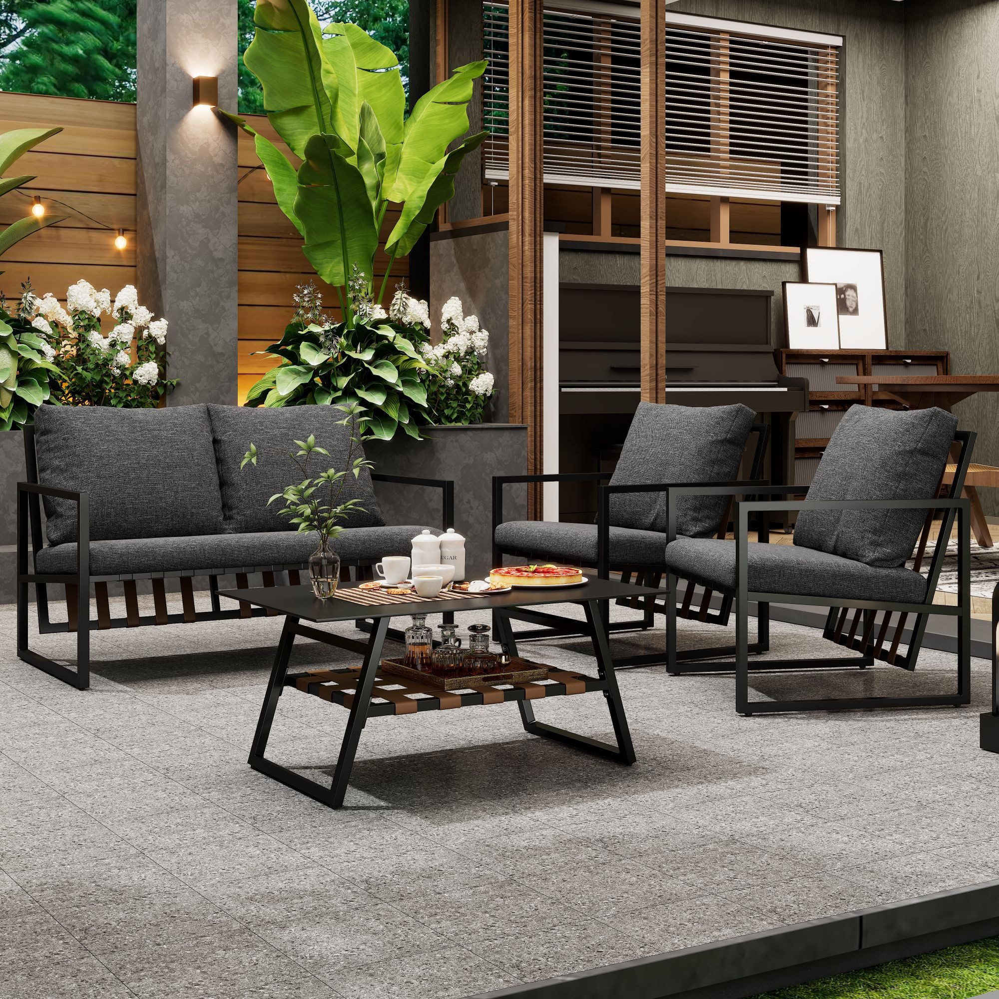 Okwish Gartenlounge Set Für 4 Personen 1 Sofa 2 Sessel 1 Tisch