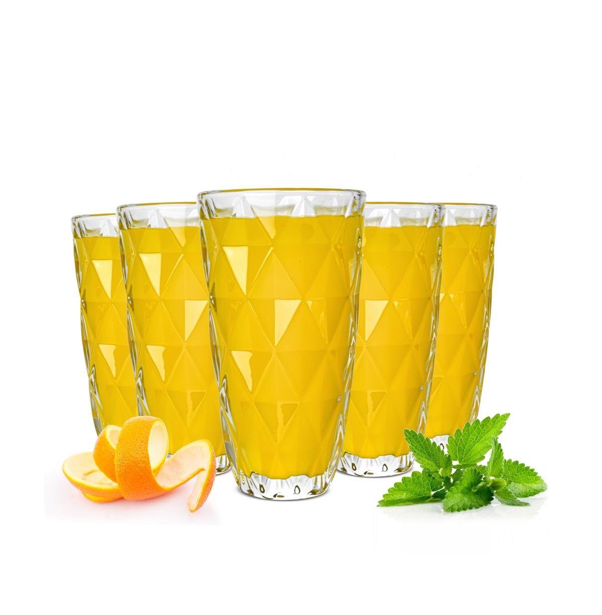 Sendez Cocktailglas 6 Trinkgläser 400ml Mit Relief Longdrinkgläser