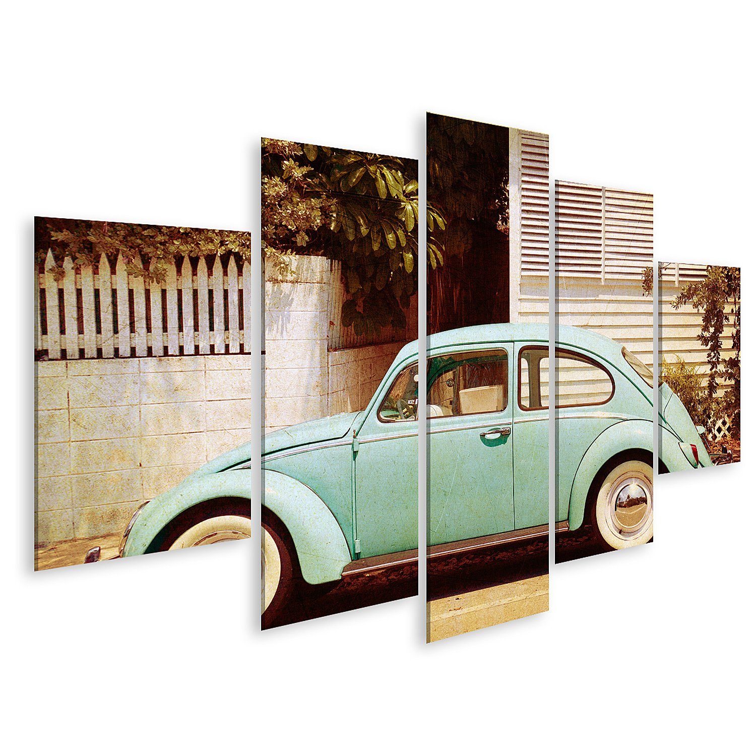 islandburner Leinwandbild Bild auf Leinwand Vintage Käfer Mint Retro Style Wandbild Leinwandbild