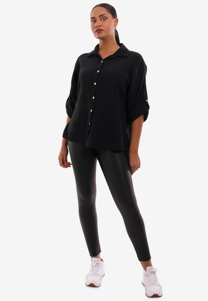 Yc Fashion And Style Longbluse Musselin Casual Bluse Oversized In Unifarbe