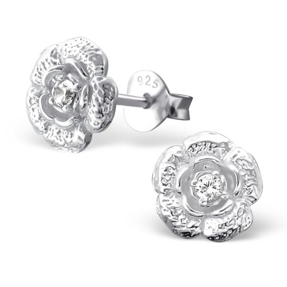 Bungsa Ohrstecker Set Ohrstecker Blume Mit Kristall Aus 925 Silber