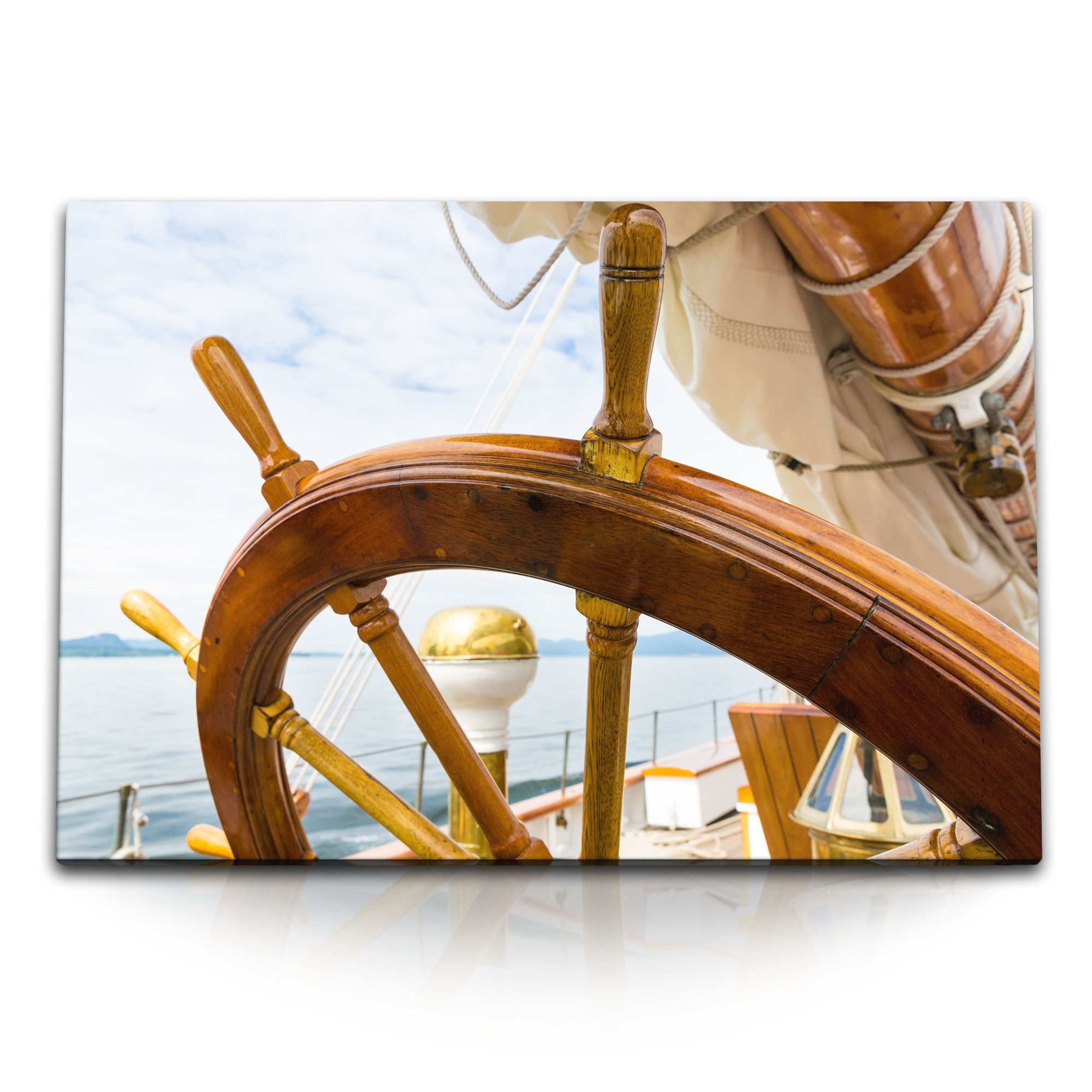 Sinus Art Leinwandbild 120x80cm Wandbild auf Leinwand Segelschiff Ruderrad Ruder Holz Schiff, (1 St)