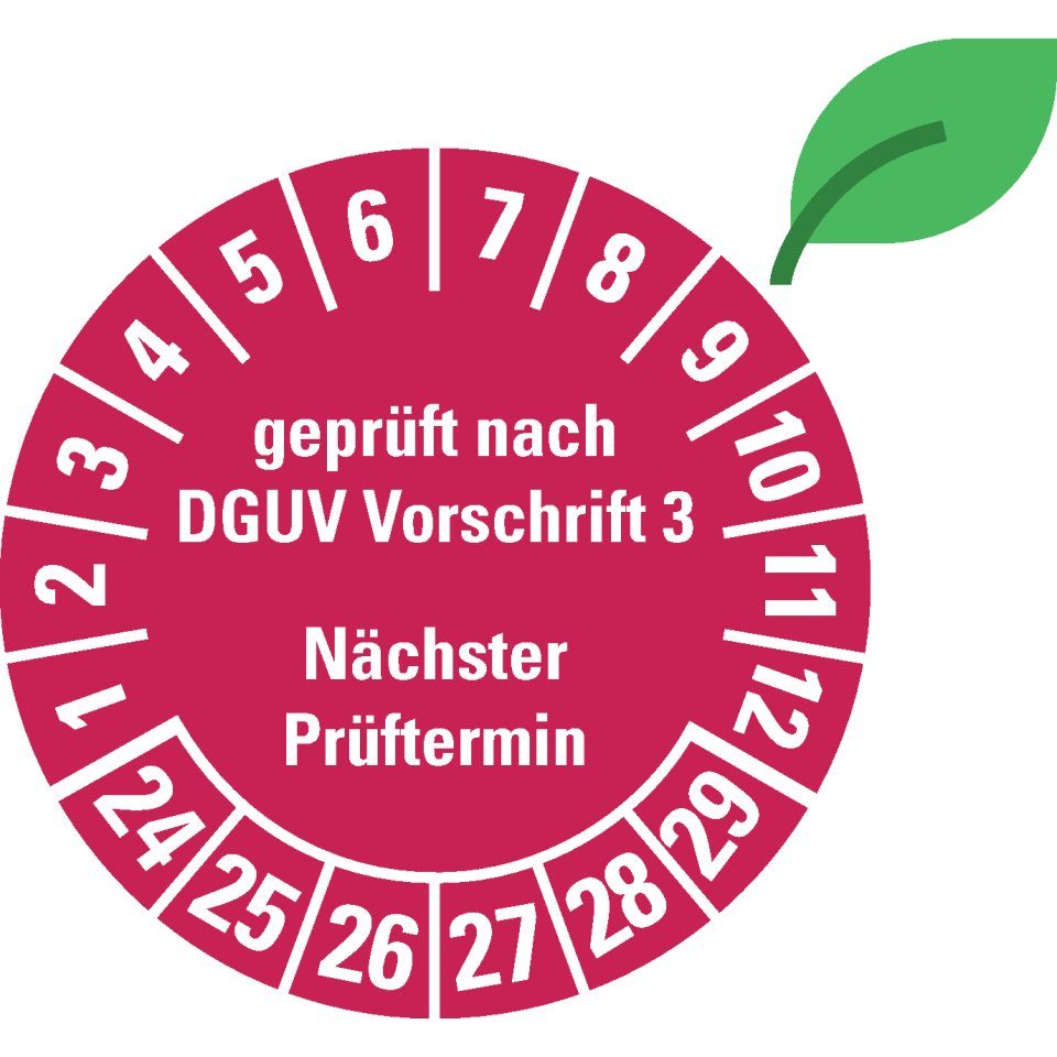 König Werbeanlagen Hinweisschild Prüfplak. gepr.n. DGUV Vorschrift 3,NP,24-29,rot,ökolog.Folie ...