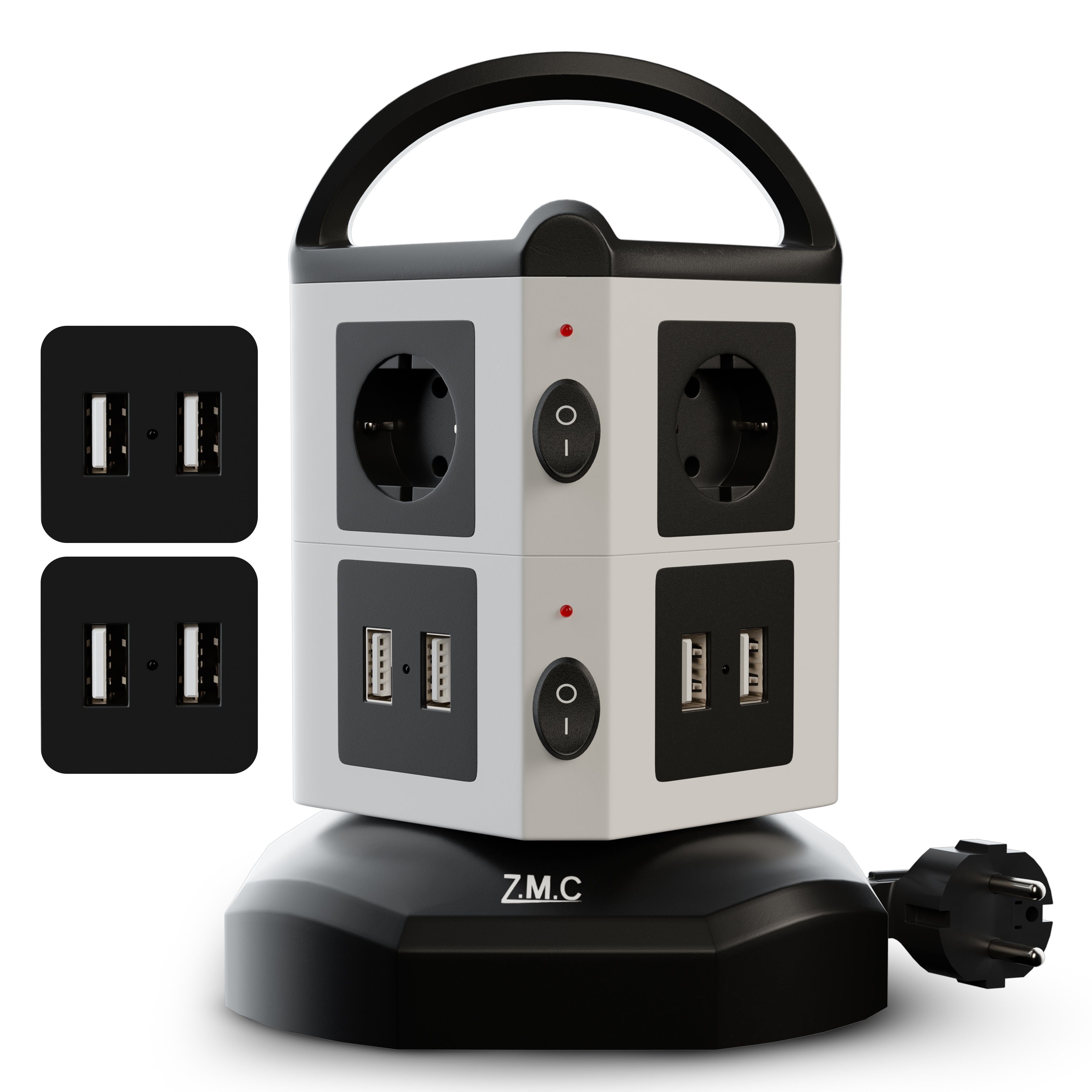 ZMC 6 Fach Turm Steckdosenleiste +4x USB-A Steckdosenleiste Steckdosenturm Steckdosenleiste ...