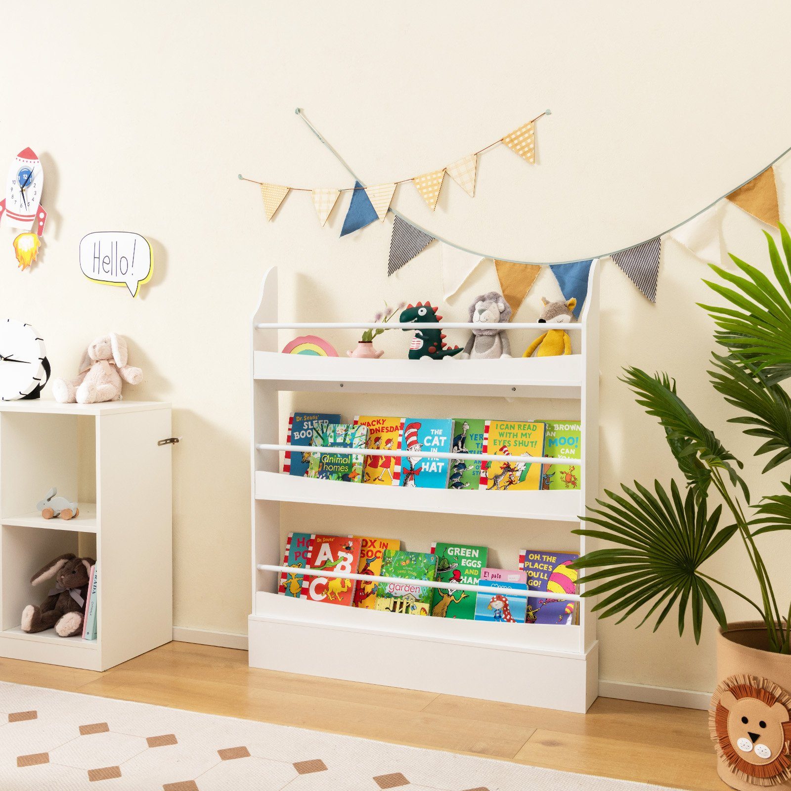 COSTWAY Bücherregal, Kinderregal mit 3 Ablagen & Kippschutz, 98x14x114cm