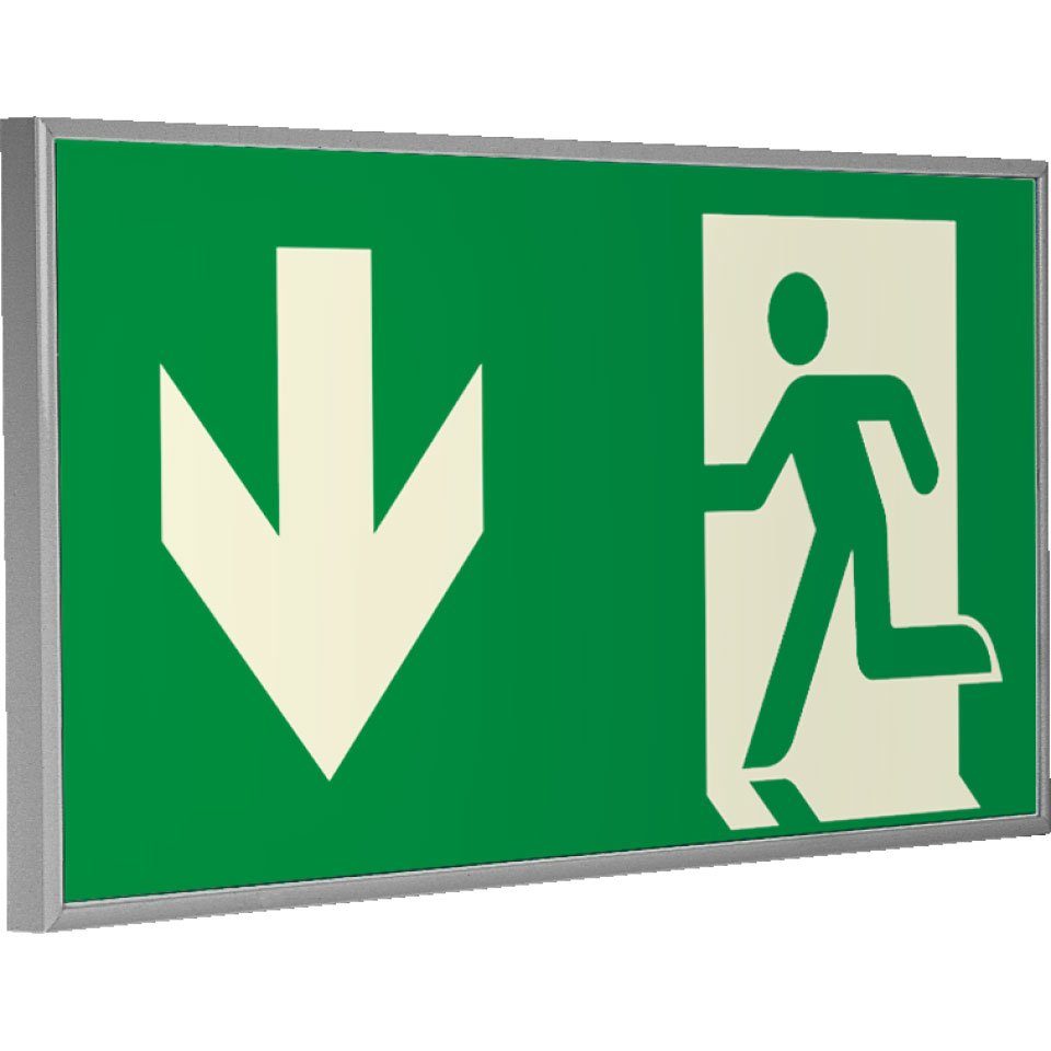 König Werbeanlagen Hinweisschild PERMALIGHT®plus Rettungszeich. Notausgang,Rahmen,silber,ISO,PVC