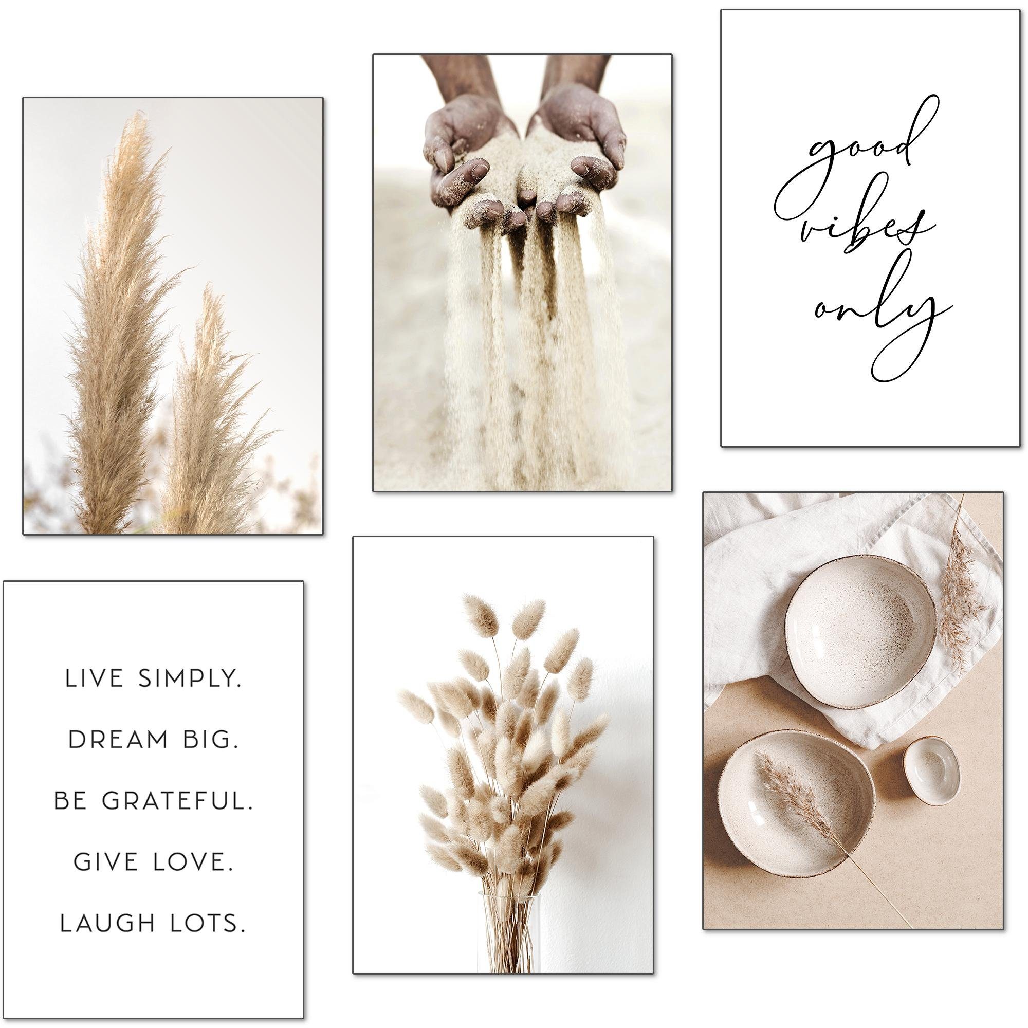 Novart Poster Poster Boho Style Beige - Ohne Rahmen - 6 Bilder A4, Pampas, Print