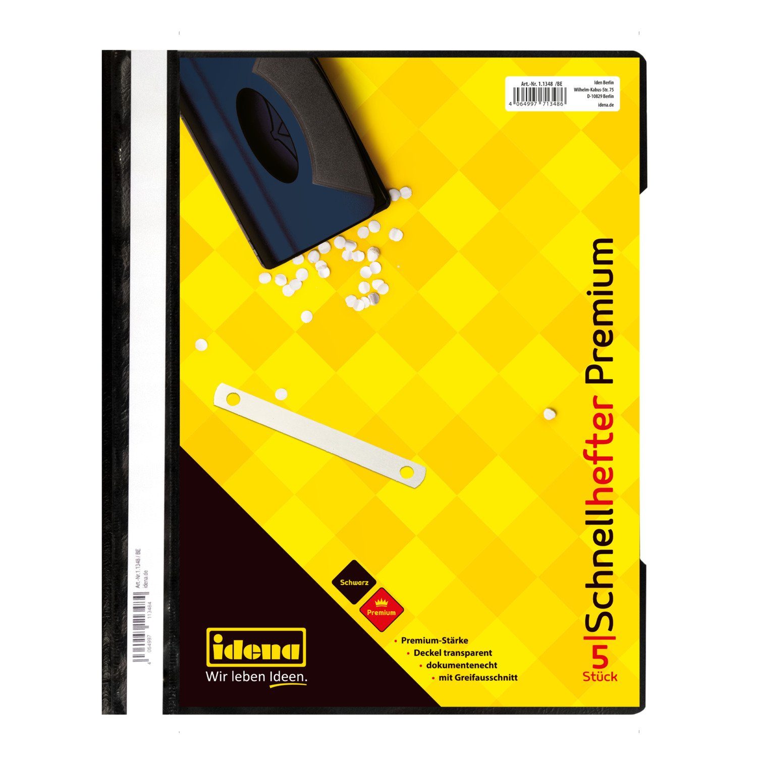 Idena Hefter Idena 11348 - Schnellhefter DIN A4, aus PP, Stärke 250 µ, schwarz, 5