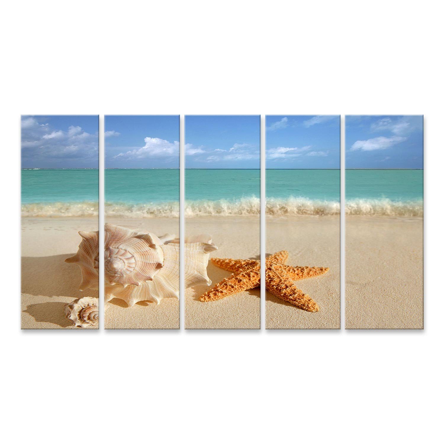 islandburner Leinwandbild Bild auf Leinwand Muscheln Seesterne Sand Türkis Karibik Wandbild Lein