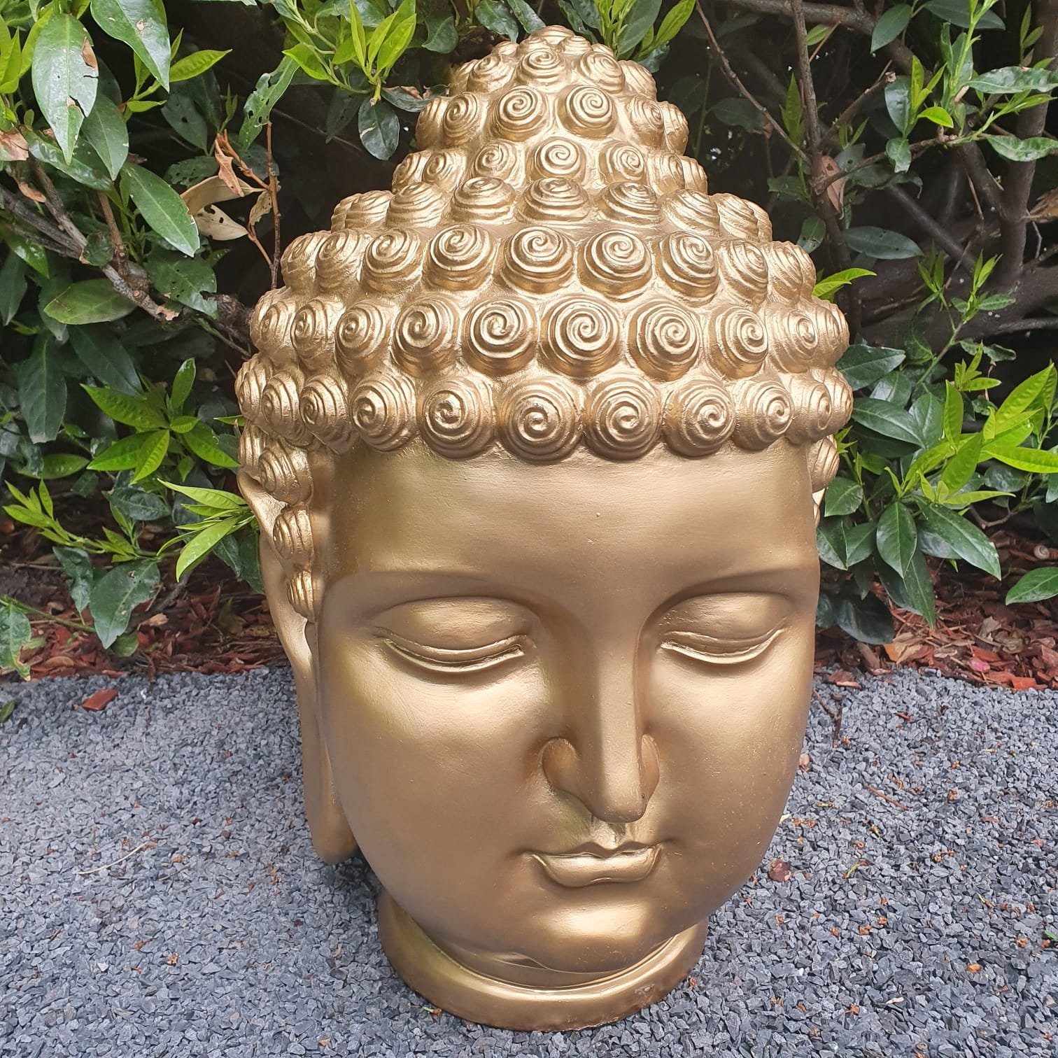 Aspinaworld Gartenfigur Buddha Kopf Figur In Gold 53 Cm Wetterfest