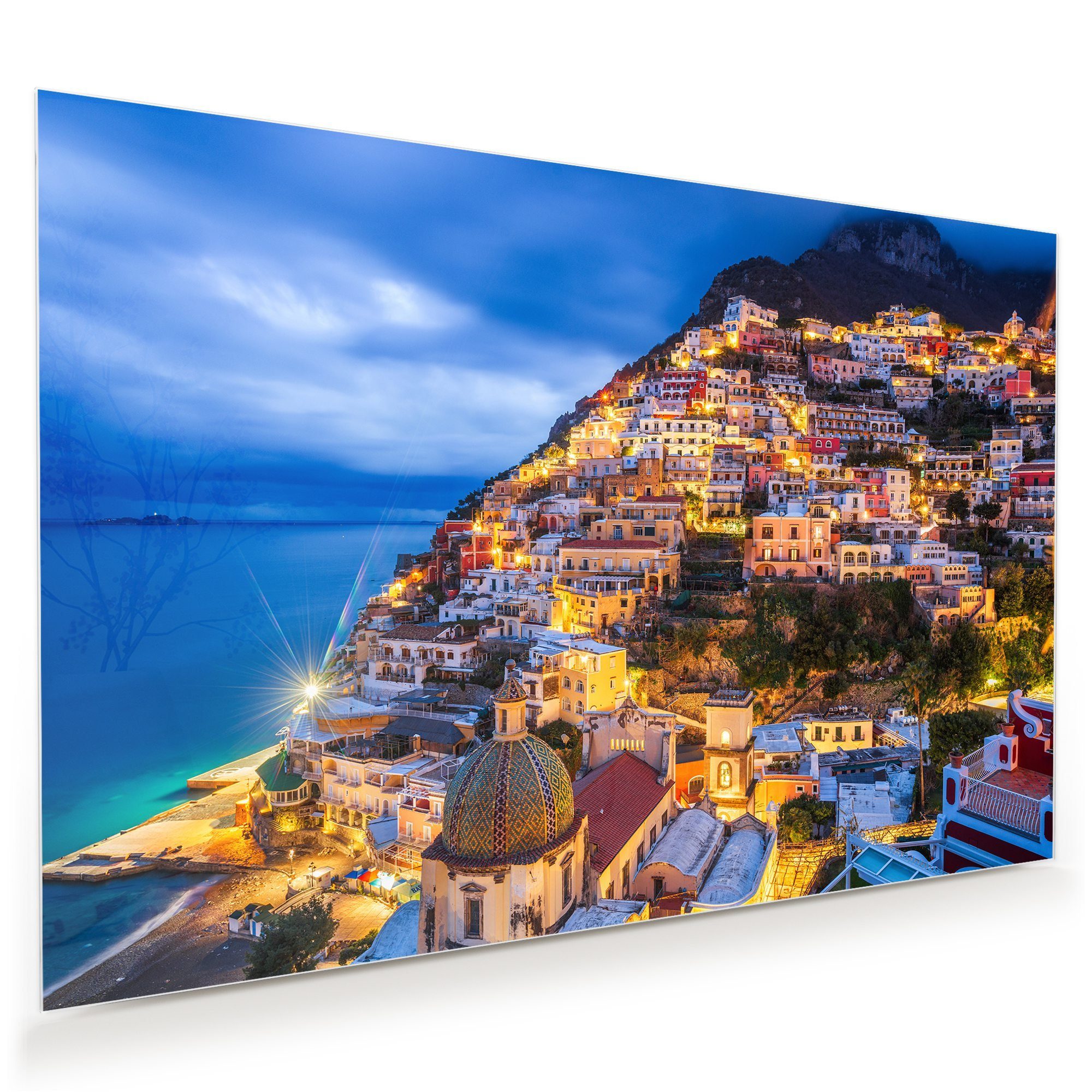 Primedeco Glasbild Wandbild Positano Amalfiküste Abend Mit Aufhängung