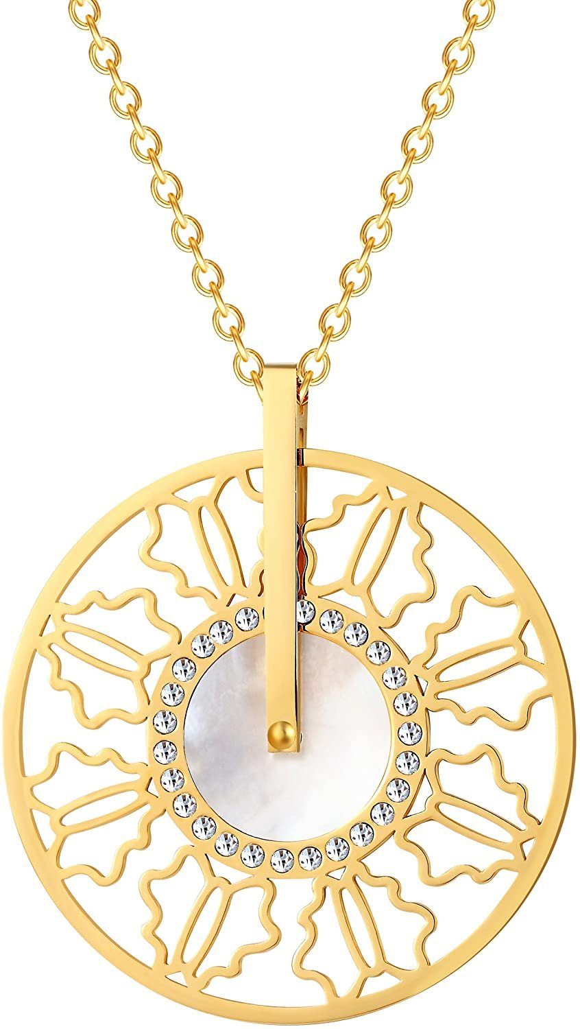 Karisma Collier Karisma Damen Edelstahl Anhängerkette Collier Ornament Chakra, Perlmutt Farbwahl ...