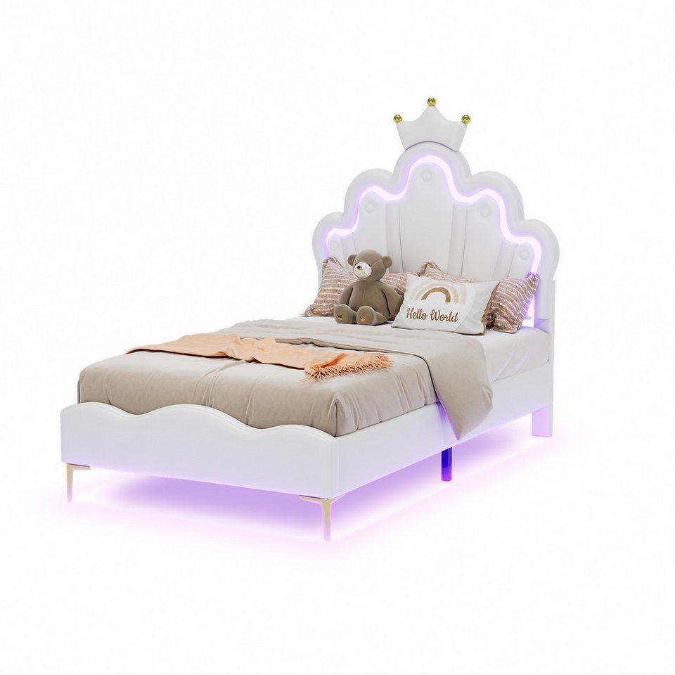 Rutaqian Polsterbett Kinderbett Mit Led Einzelbett 90x200cm