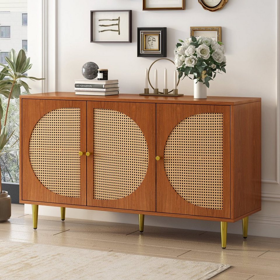 Seezssa Sideboard Mit 3 Rattan Verzierten Türen Kommode Highboard Mit