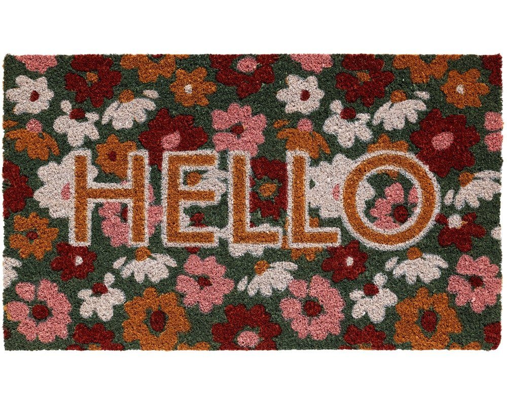 Fußmatte Kokosmatte Hello Spruch Bunte Blumen Als Aussen