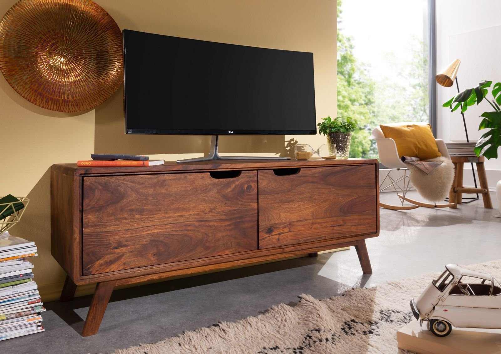 Massivmoebel24 Tv Board Tv Board Sheesham 120x40x48 Walnuss Lackiert