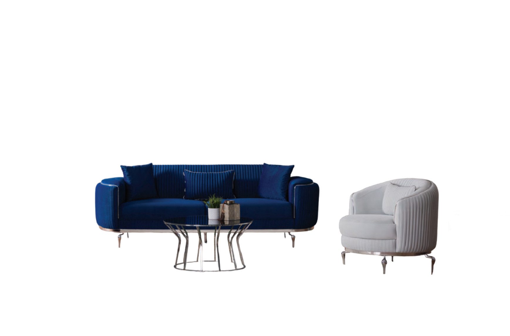 Jvmoebel Wohnzimmer Set Blau Grau Wohnzimmer Garnitur Edler Dreisitzer