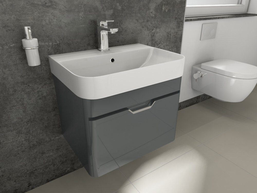 Aqua Bagno Badmöbel Set Badschrank Hängend Mit Waschbecken 57cm