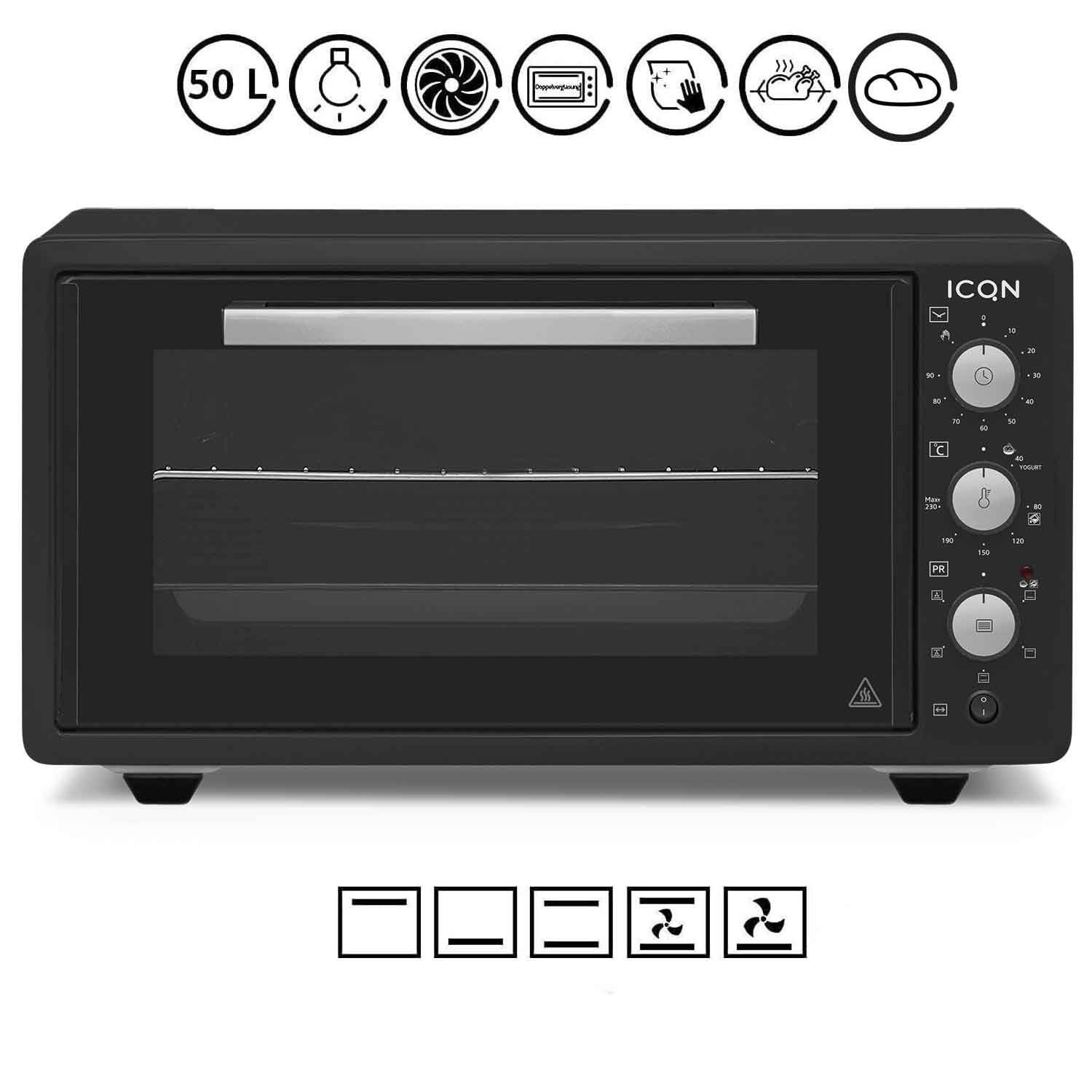 Icqn Minibackofen 50 Liter Oberhitze Unterhitze Grill Heißluft 50