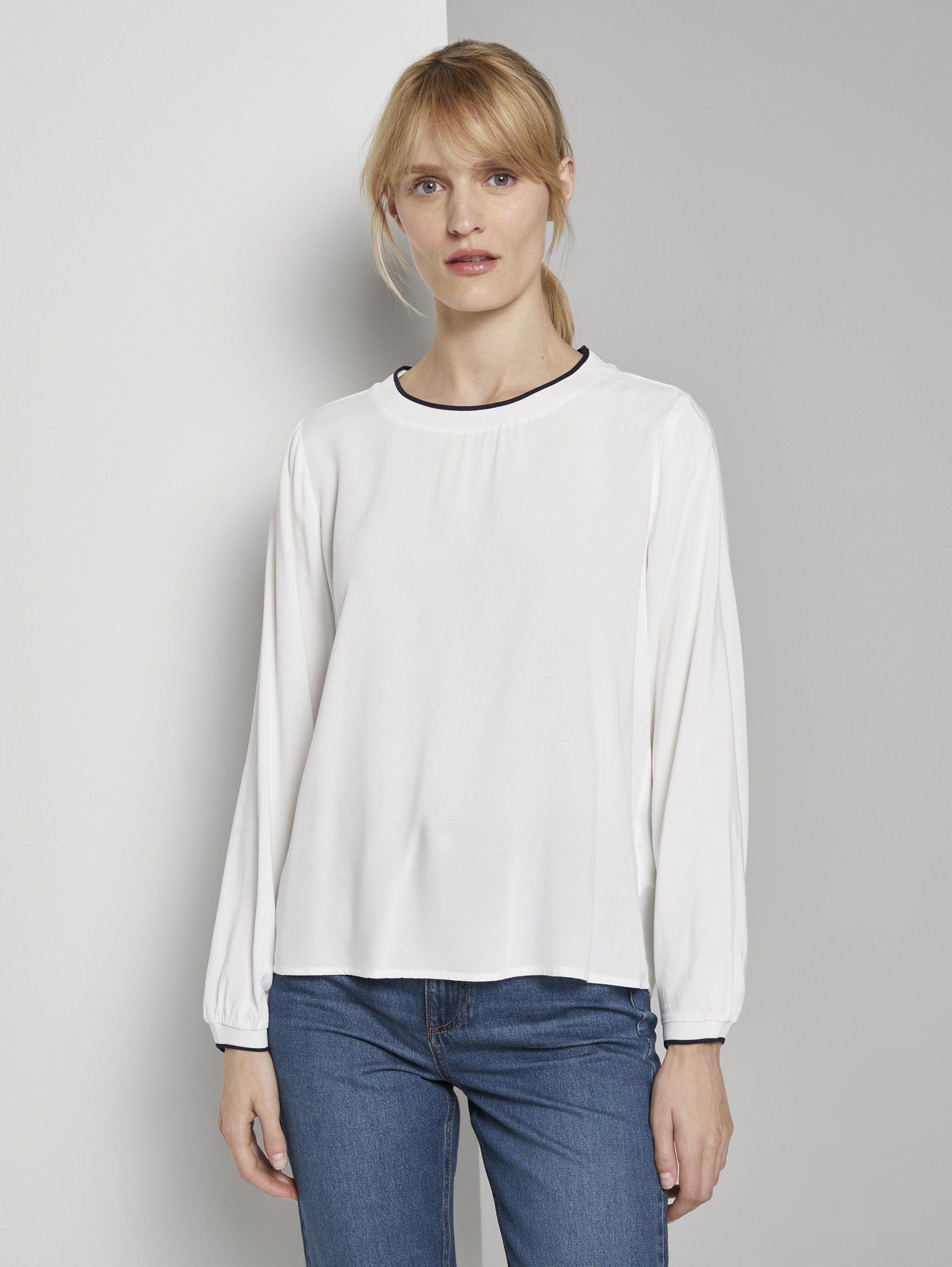 Tom Tailor Langarmbluse Basic Bluse Mit Ripp Blenden