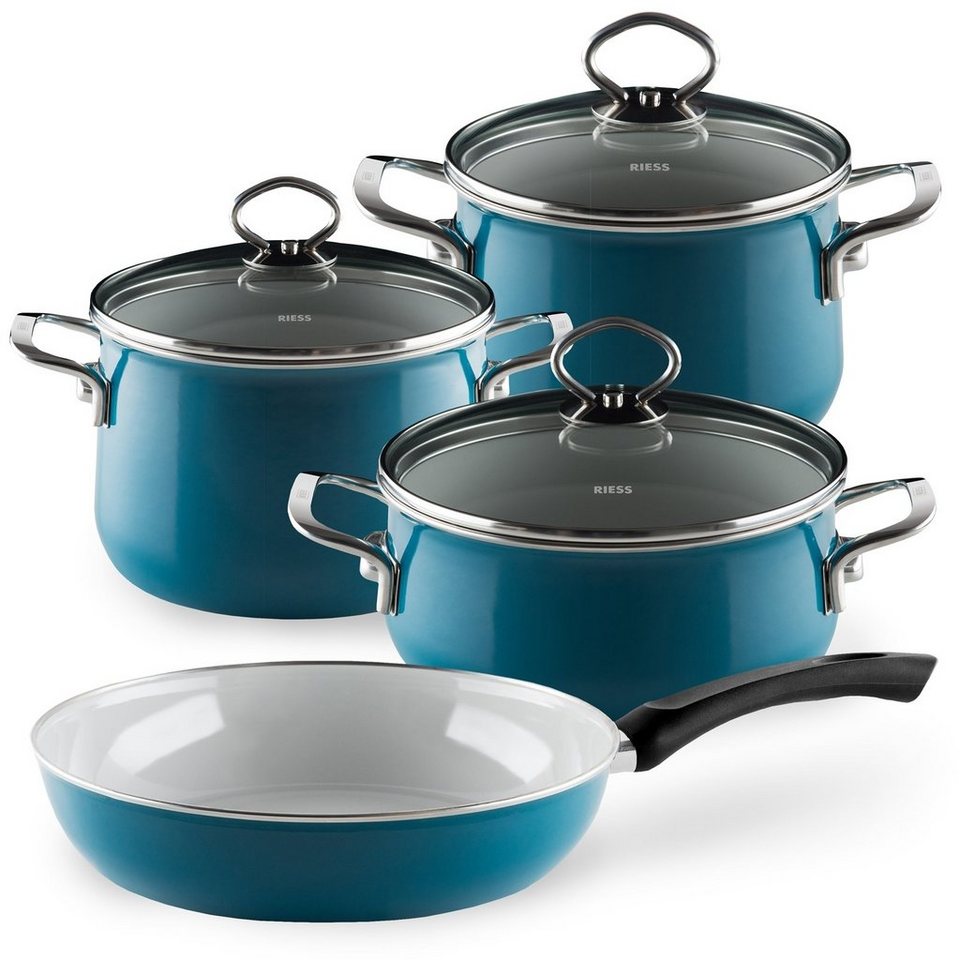 Riess Topf Set Topfset Starterset 4 Teilig Aquamarin Emaille 4 Tlg