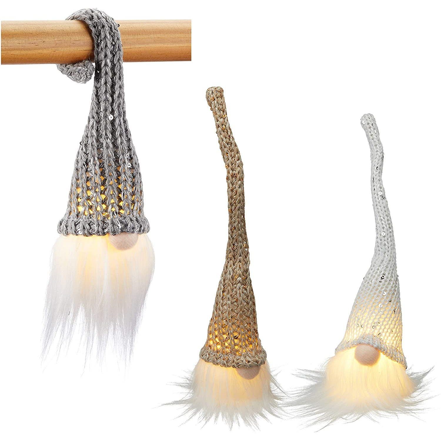 Macosa Home Weihnachtsfigur 3 St 3er Set Weihnachtswichtel Led