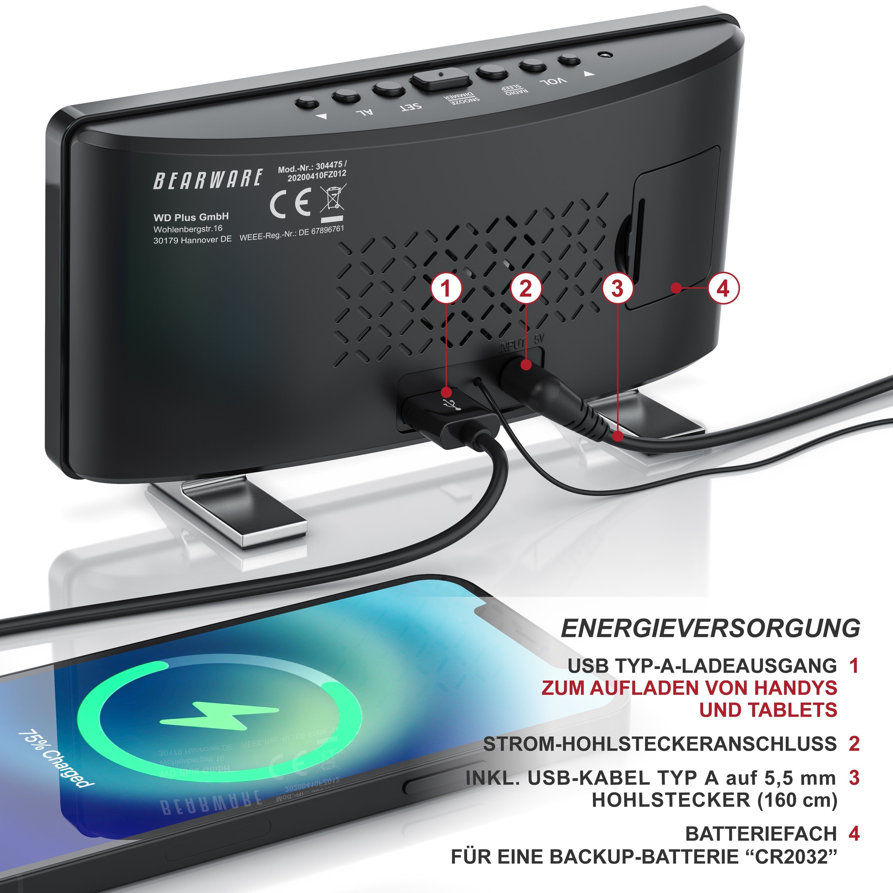 BEARWARE Radiowecker Digitaler Radio Wecker mit Autodimmer, Snooze, 15 ...