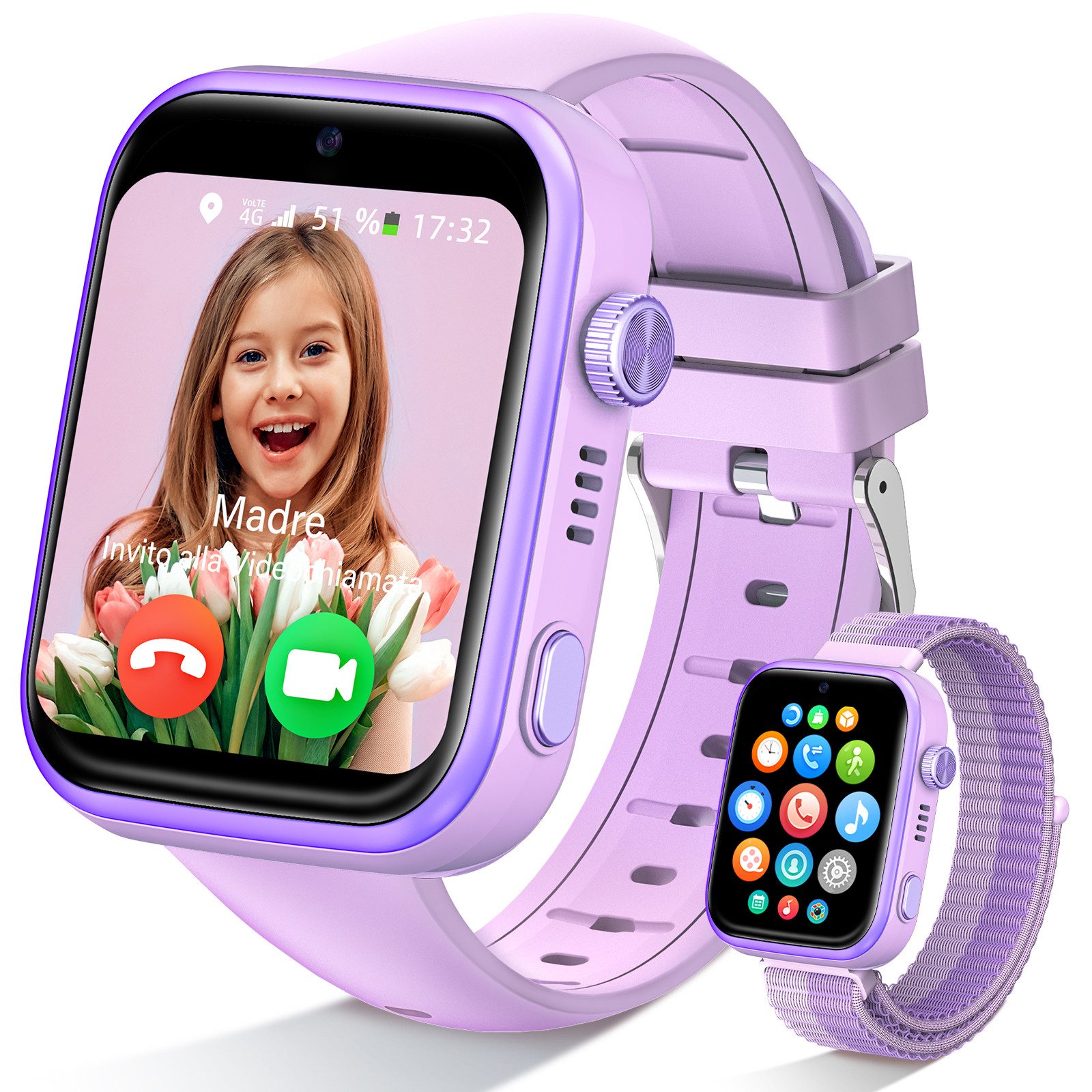BANLVS 2025 NEW 4G Kinder Smartwatch mit GPS und Telefonfunktion Smartwatch (4,64 cm/1,83 Zoll ...
