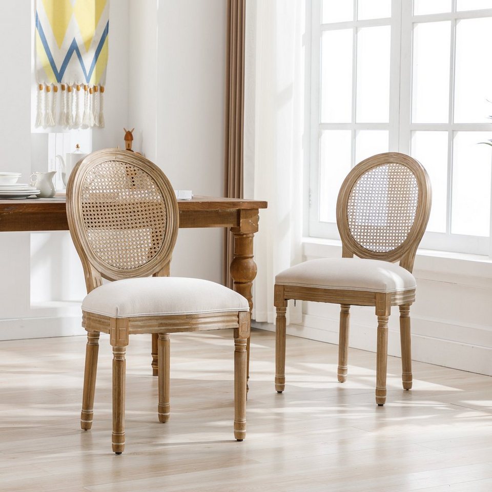Celya Esszimmerstuhl 2er Set Küchenstühle Mit Rattan Rückenlehne Beine
