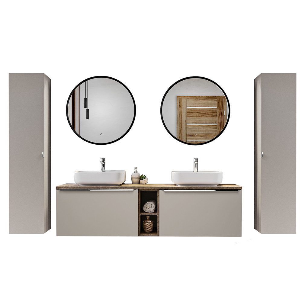 Lomadox Badmöbel Set Puebla 56 Taupe Spar Set 10 St In Taupe Mit