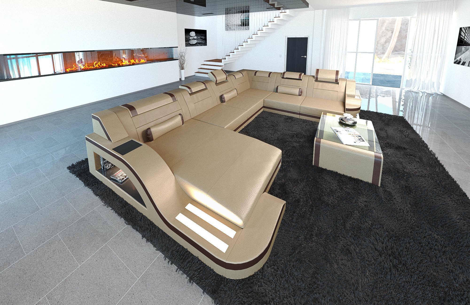 Sofa Dreams Wohnlandschaft Ledercouch Sofa Leder Palermo XXL U Form ...