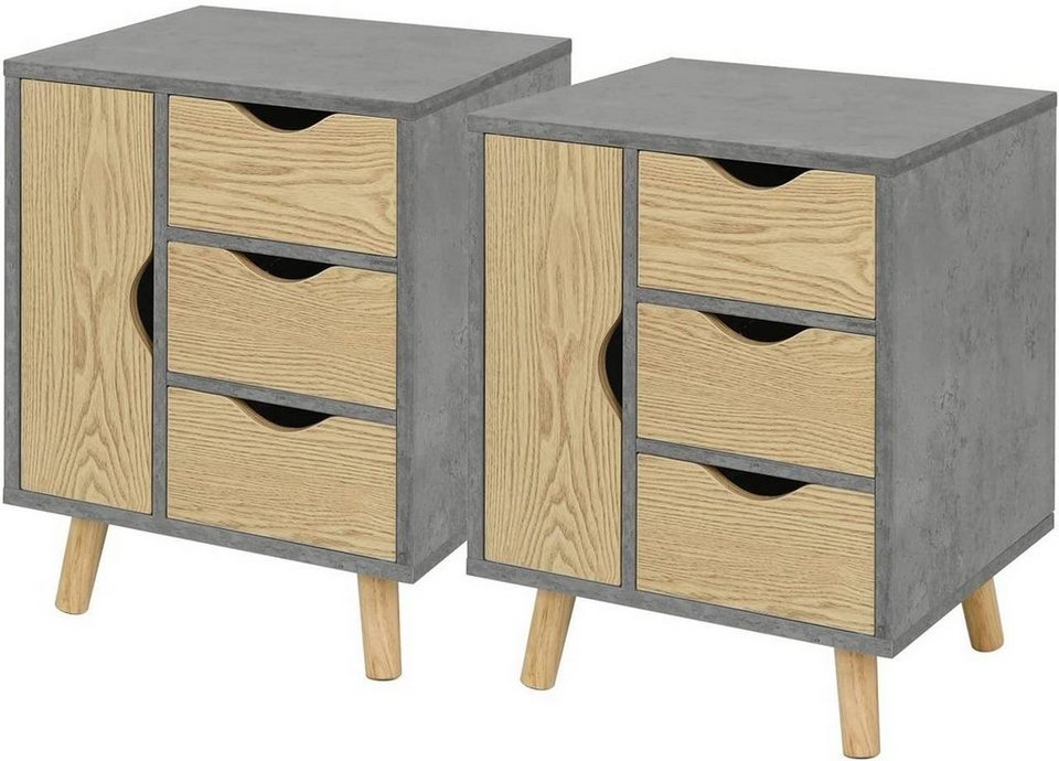 Woltu Nachttisch 2er Set Nachttisch Nachtschrank Mit 3 Schubladen Und