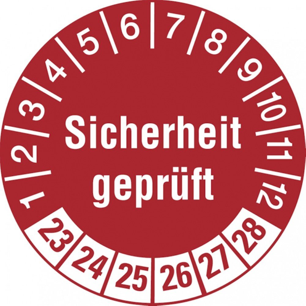 König Werbeanlagen Hinweisschild Prüfplakette, Sicherheit geprüft, Rot/Weiß, Folie, Ø30mm, Bo ...
