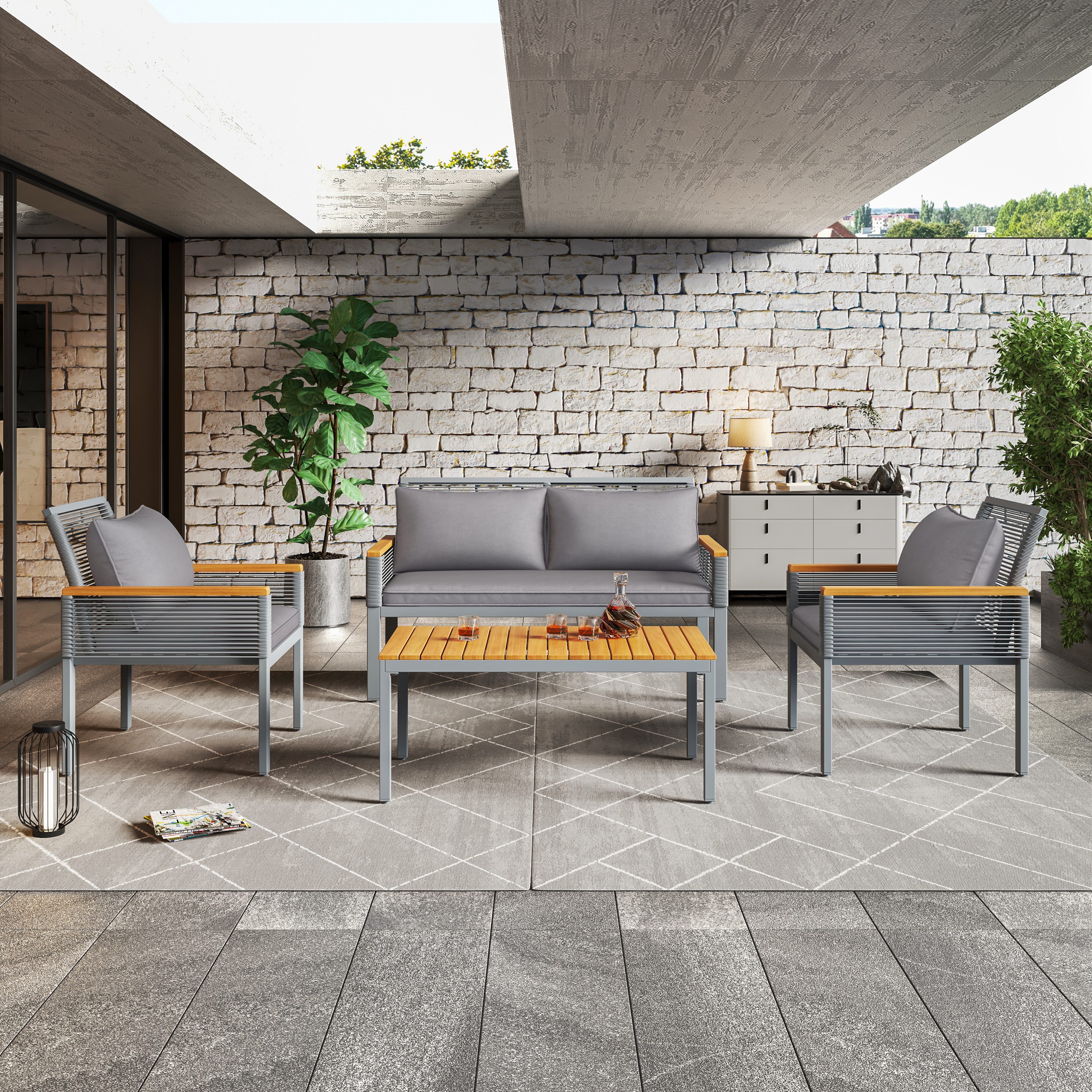 Softweary Gartenlounge Set Garten Loungeset Mit Couchtisch 4 Tlg