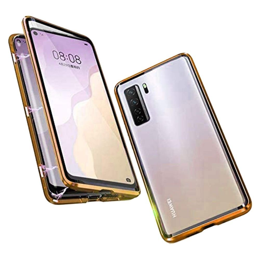 Wigento Handyhülle Beidseitiger 360 Grad Magnet Glas Case Hülle