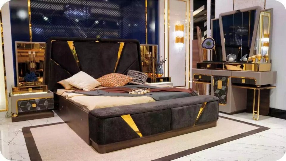 Jvmoebel Schlafzimmer Set Luxus Komplette Schlafzimmermöbel Blau Bett