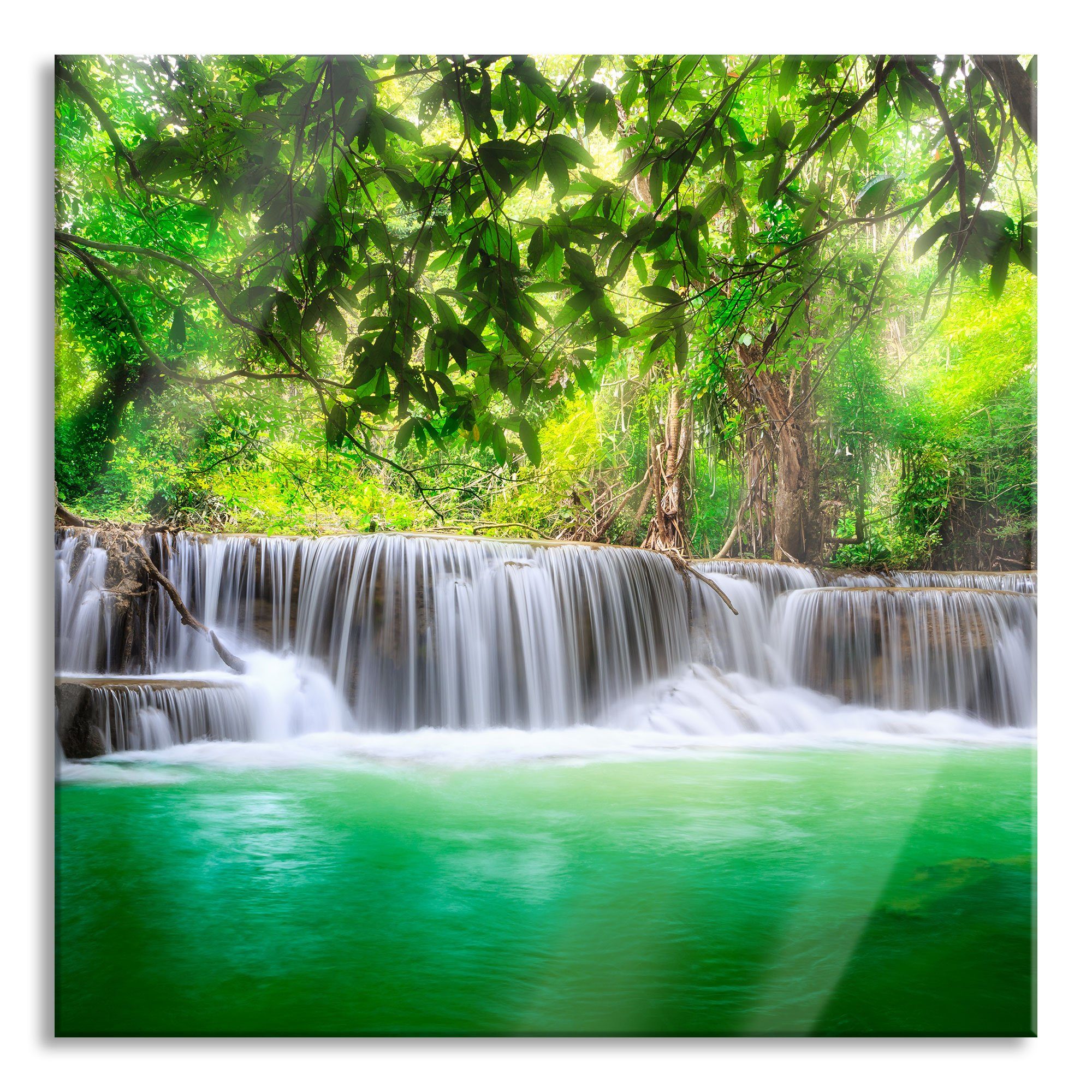 Pixxprint Glasbild Kleiner Wasserfall im Dschungel, Kleiner Wasserfall im Dschungel (1 St ...
