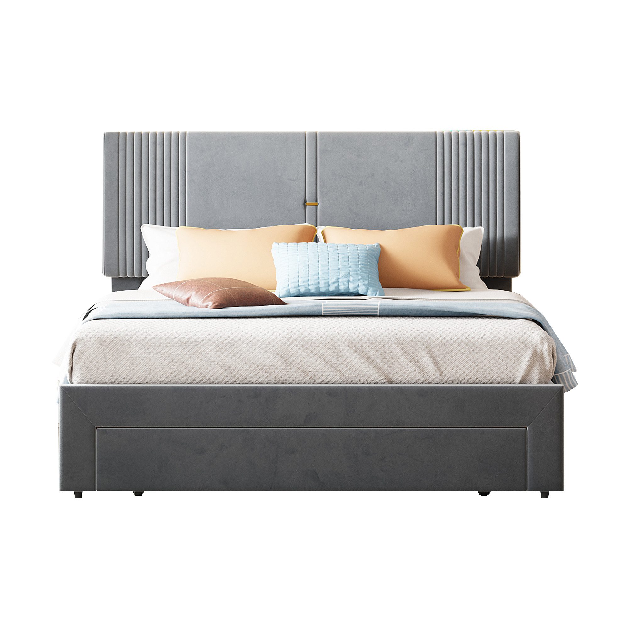 Merax Polsterbett 140x200 Cm Mit Led Und Usb Doppelbett Mit Schublade