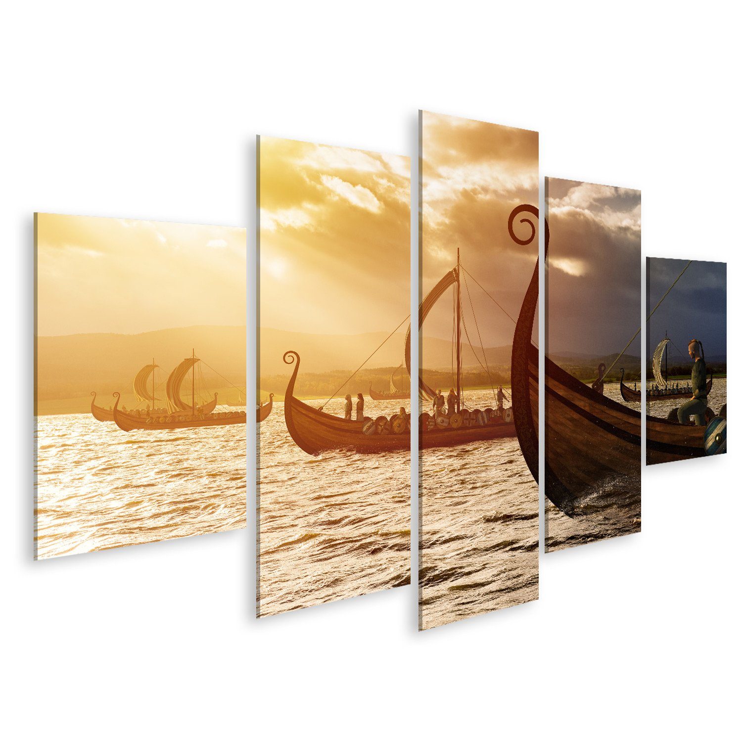islandburner Leinwandbild »Bild auf Leinwand Wikinger Schiffe Auf Dem Wasser Unter Dem ...
