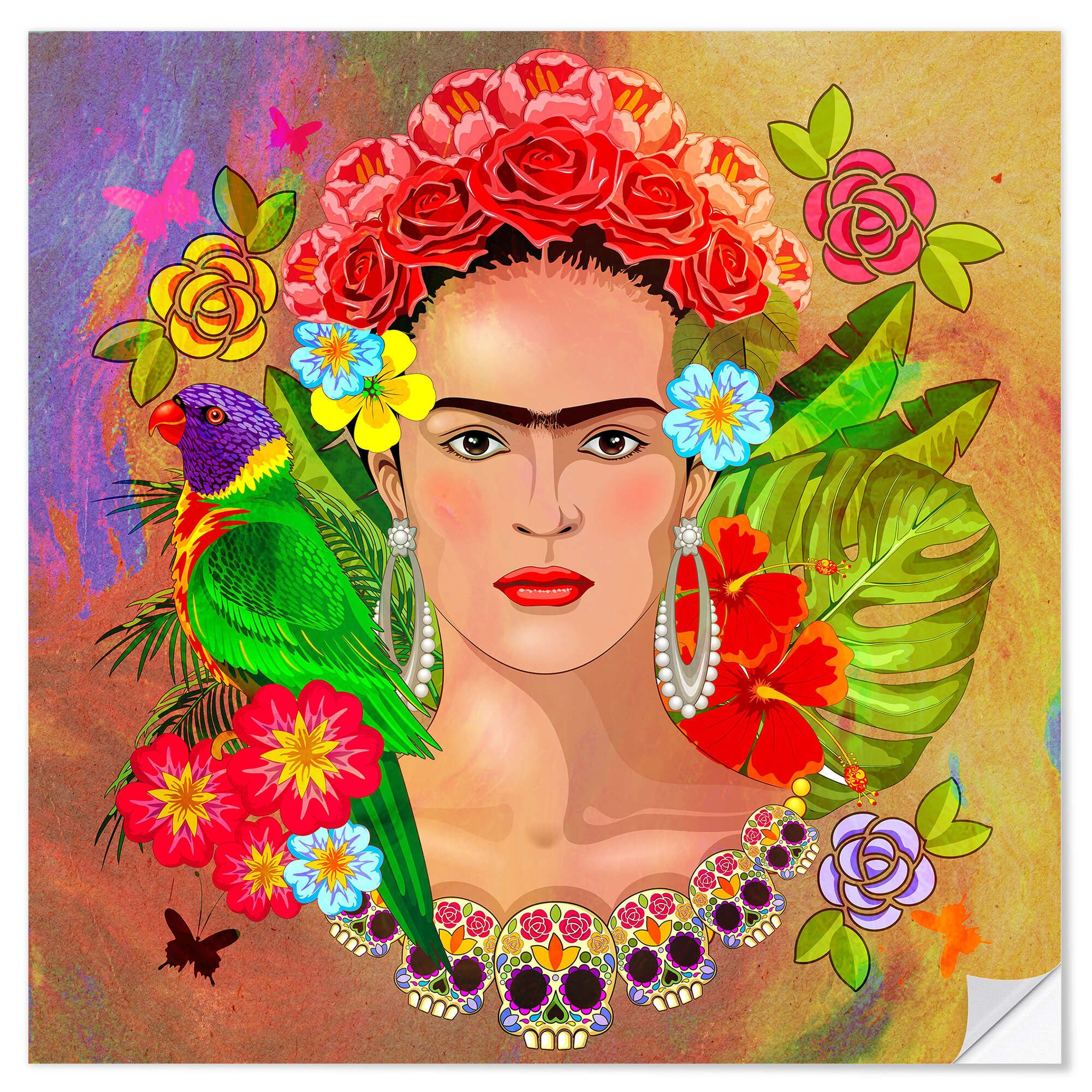 Posterlounge Wandfolie Mark Ashkenazi Frida Kahlo Blumencollage
