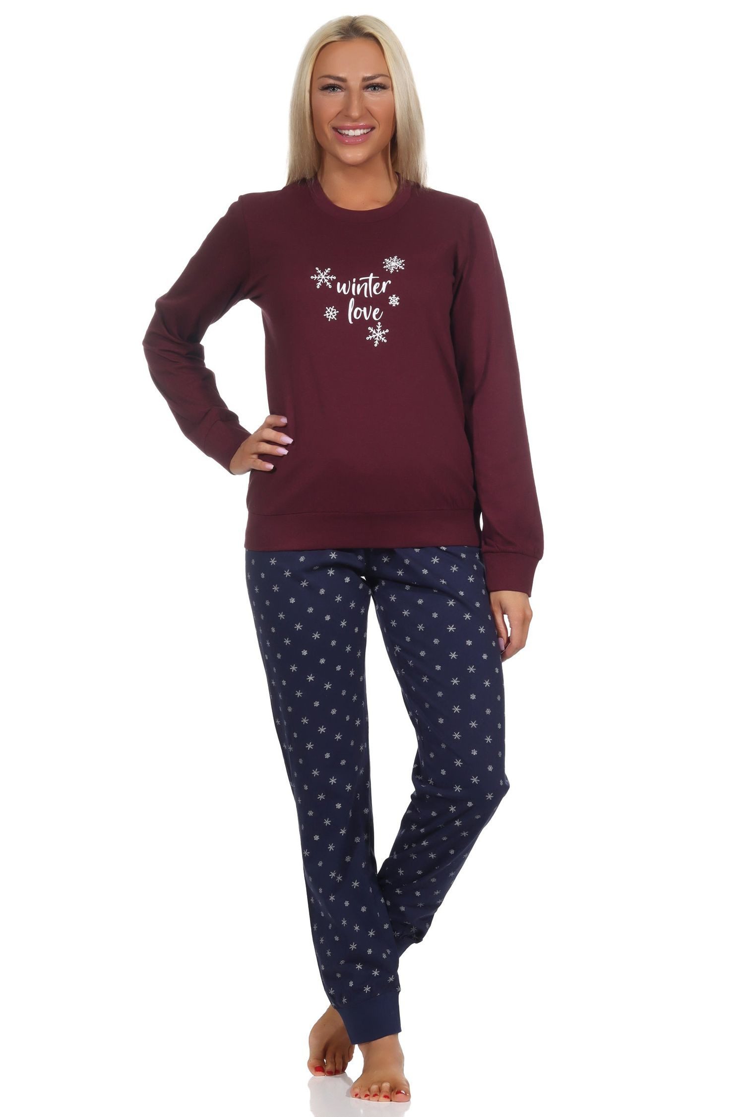 Normann Pyjama Normann Damen Langarm Schlafanzug Mit Bündchen In
