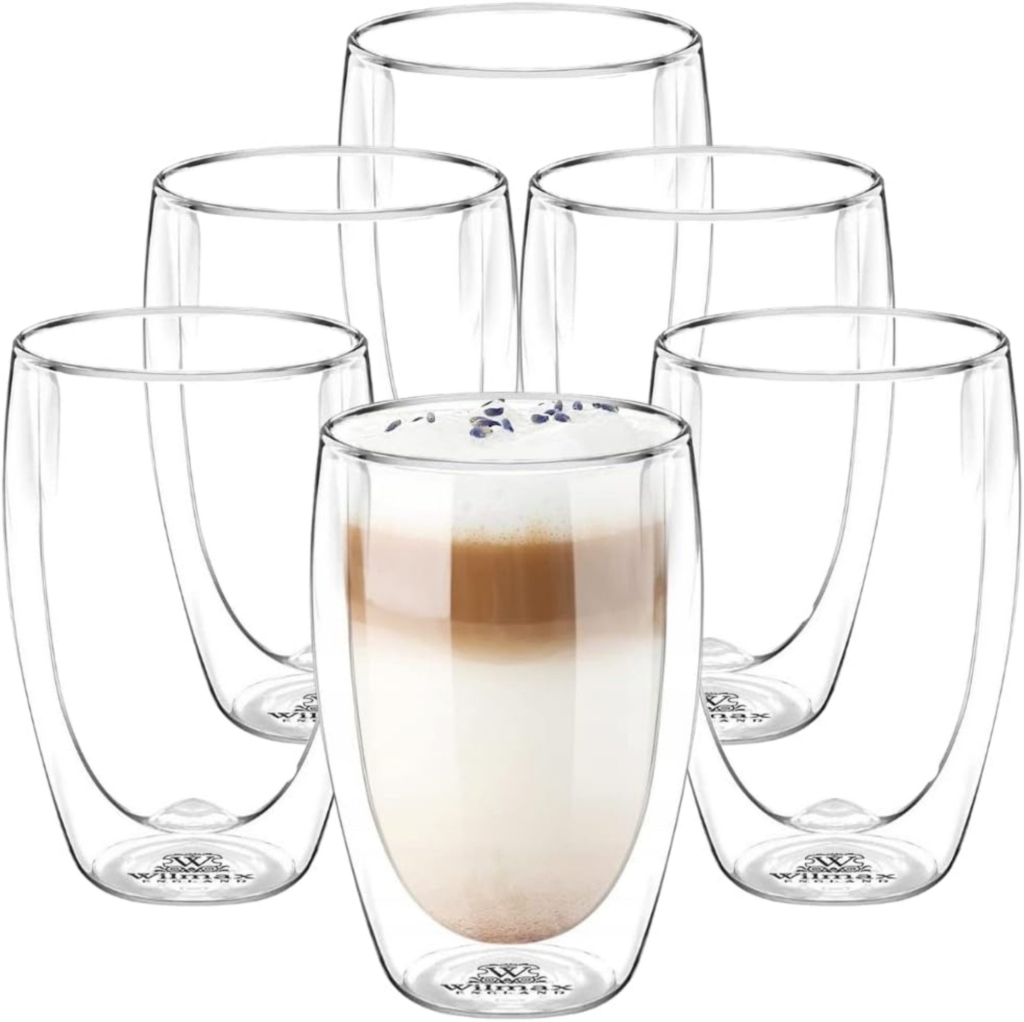 Wilmax England Teeglas, Thermogläser - 6er-Set - 400 ml - Doppelwandige Gläser für Latte