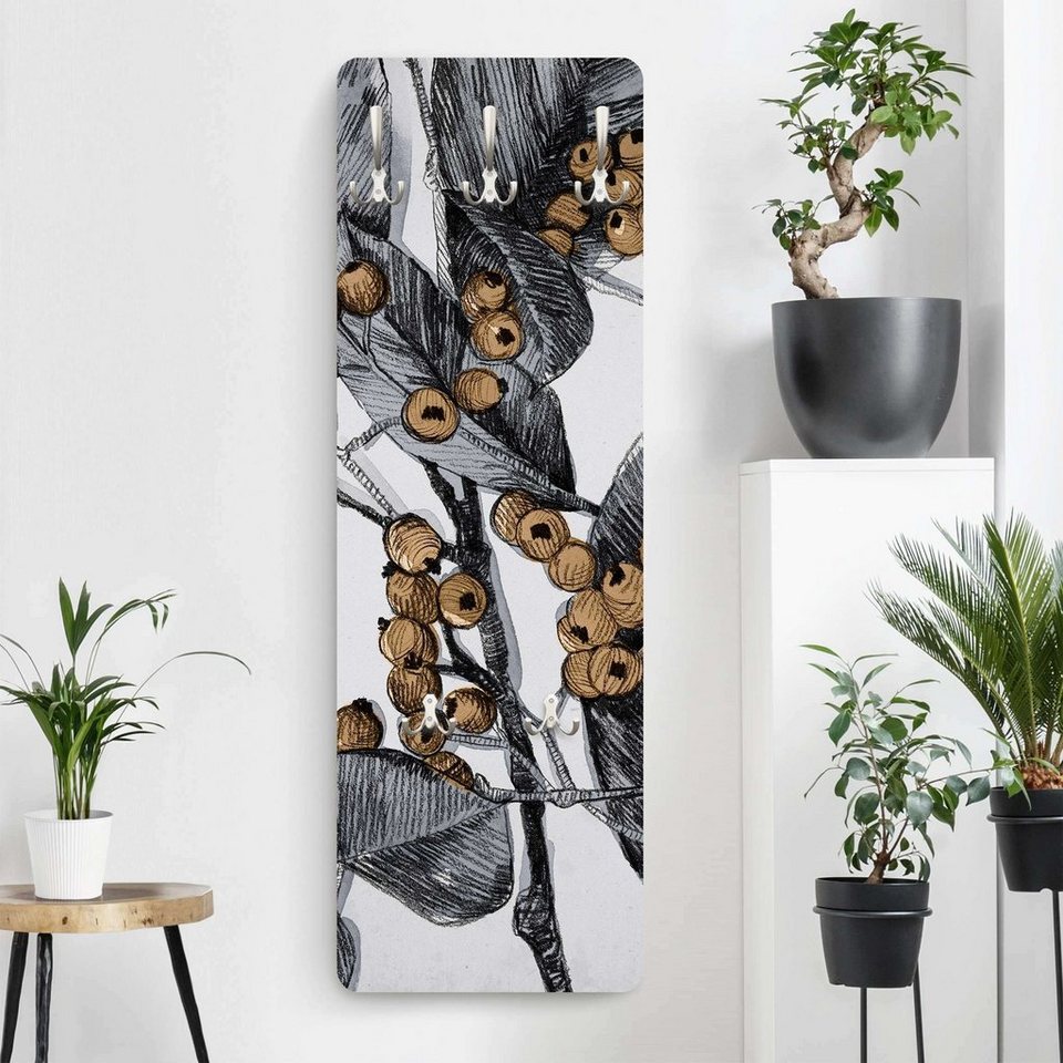 Bilderdepot24 Garderobenpaneel Grau Aquarell Botanik Tropisch